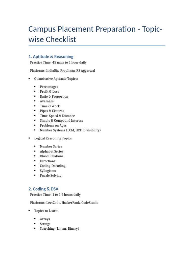 Campus Placement Prep Checklist Guide | PDF