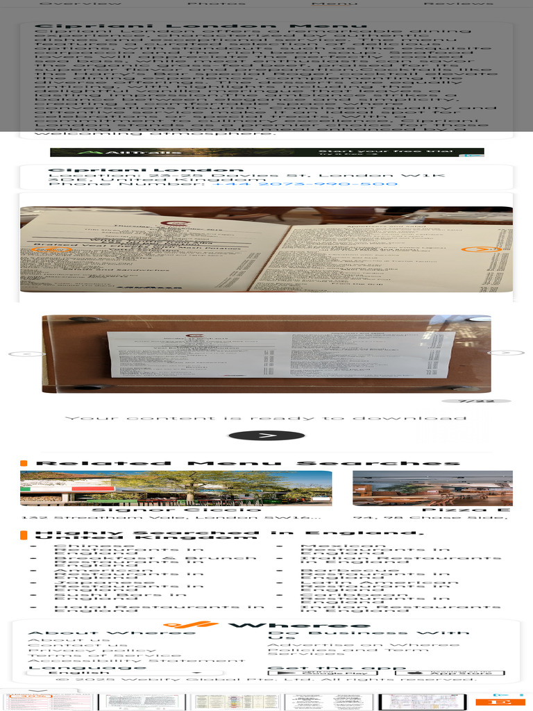 Cipriani London Menu Overview 2025 | PDF | Restaurants | Menu