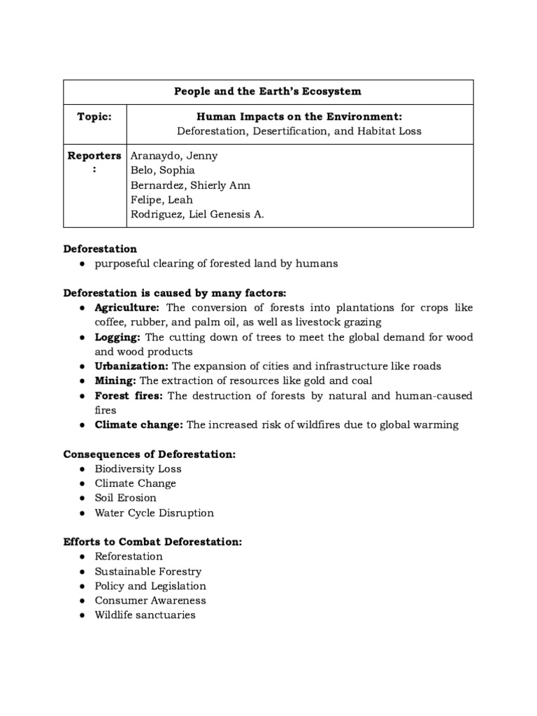 Human Impact on Ecosystems: Deforestation & Desertification | PDF ...