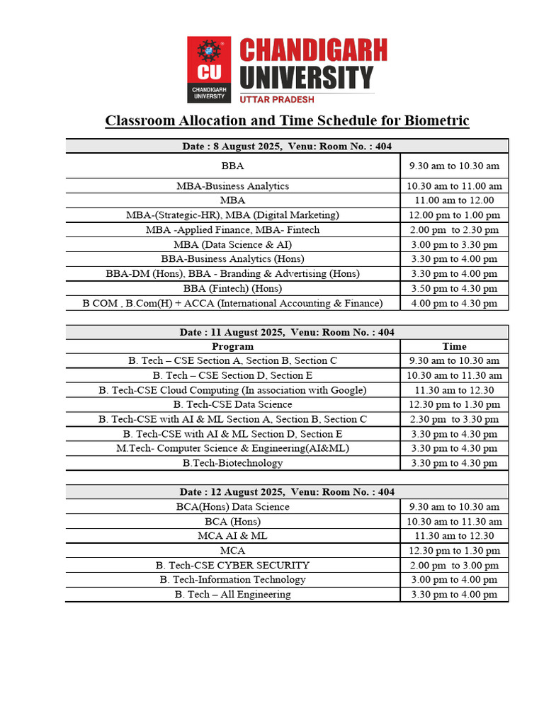 Classroom Allocation and Time Sechedule For Biometric | PDF
