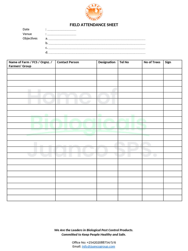 Field Attendance Sheet Template | PDF