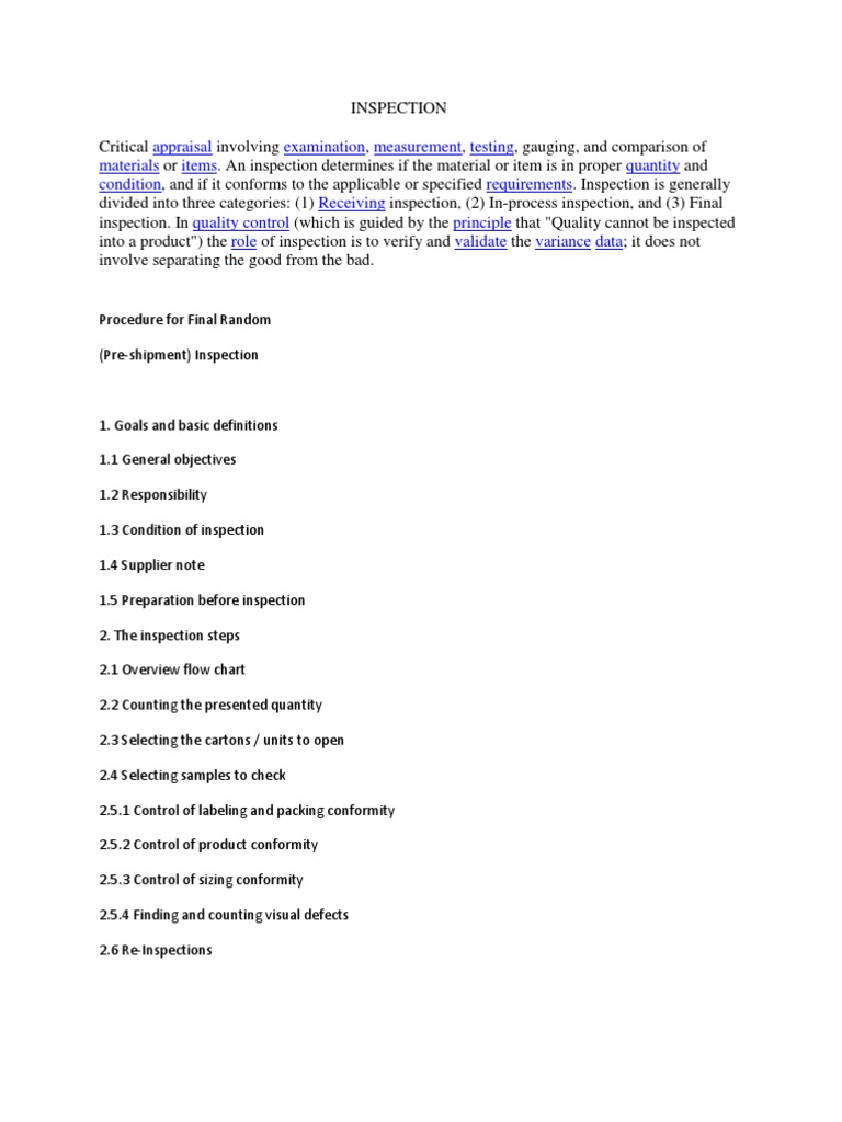 Inspection | PDF | Quality (Business) | Packaging And Labeling