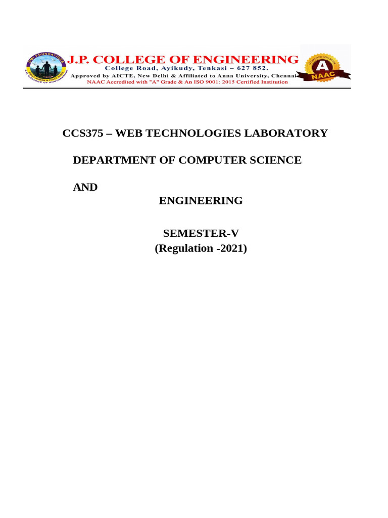 WEB TECHNOLOGY Lab Manual Edit | PDF | Computing