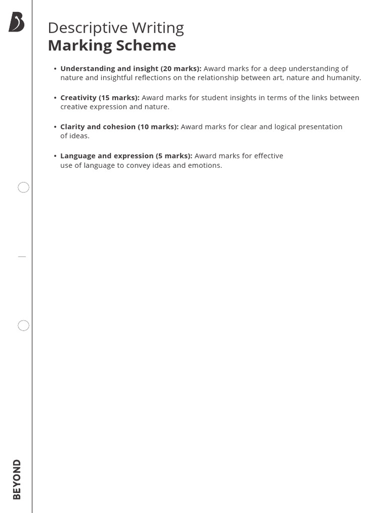 Descriptive Writing Marking Scheme | PDF