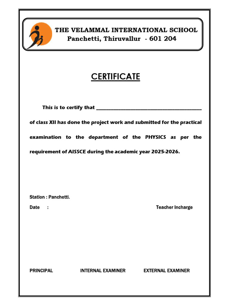 AISSCE 2025-26 Physics Project Certificate | PDF