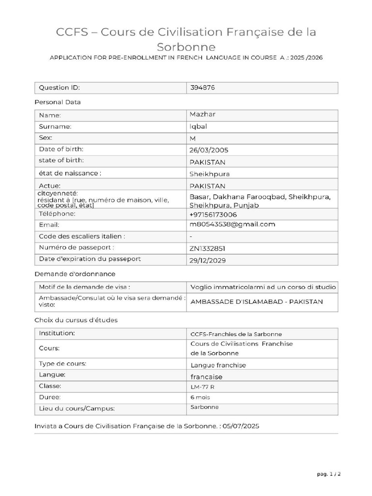 Mazhar Pre Enrollment Summary PDF | PDF
