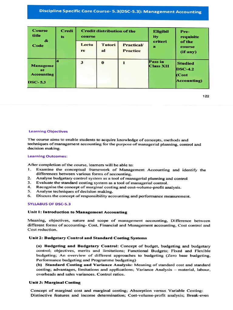 Management Accounting Course Syllabus | PDF | Management Accounting ...