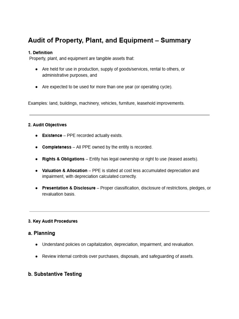 Audit of PPE– Summary | PDF | Depreciation | Audit