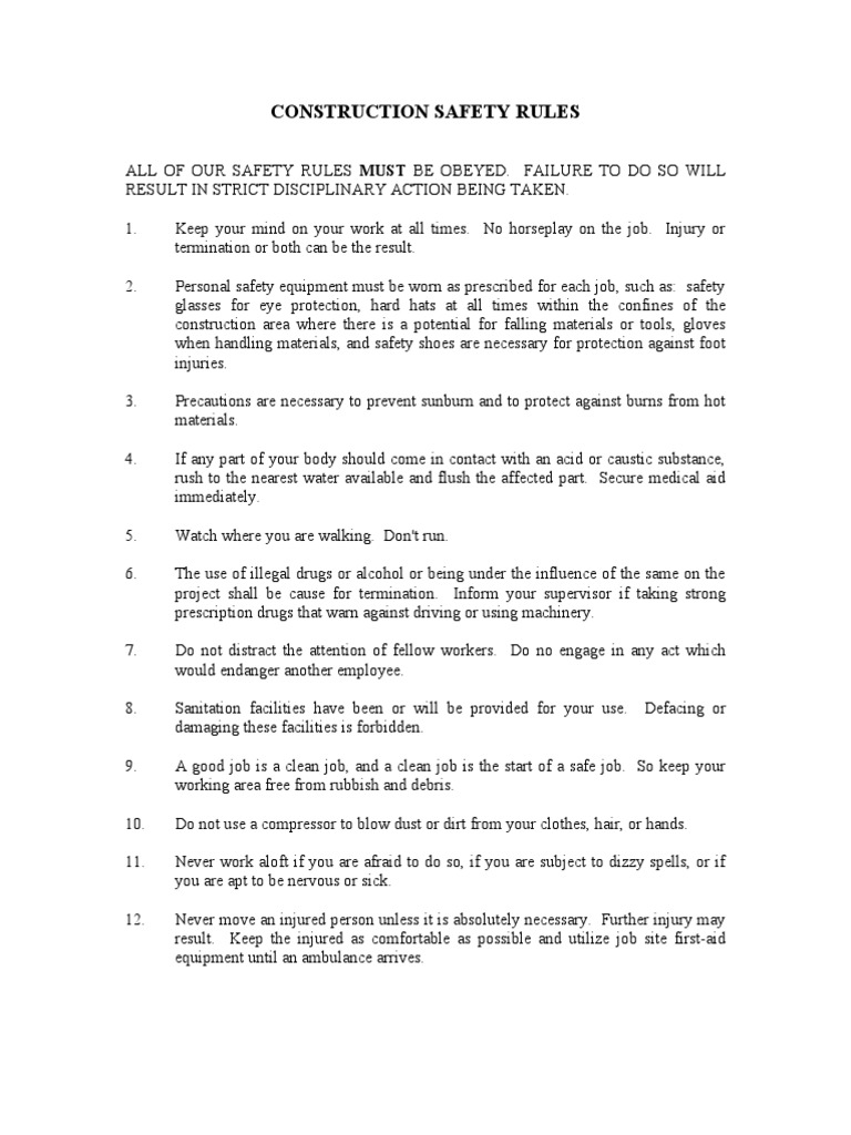 Construction Site Safety Rules | PDF | Scaffolding | Wellness