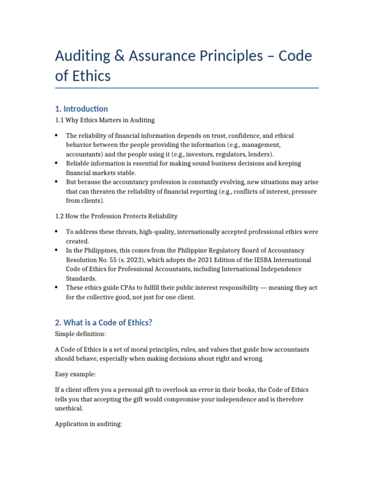 Auditing Ethics: Principles & Responsibilities | PDF | Audit ...