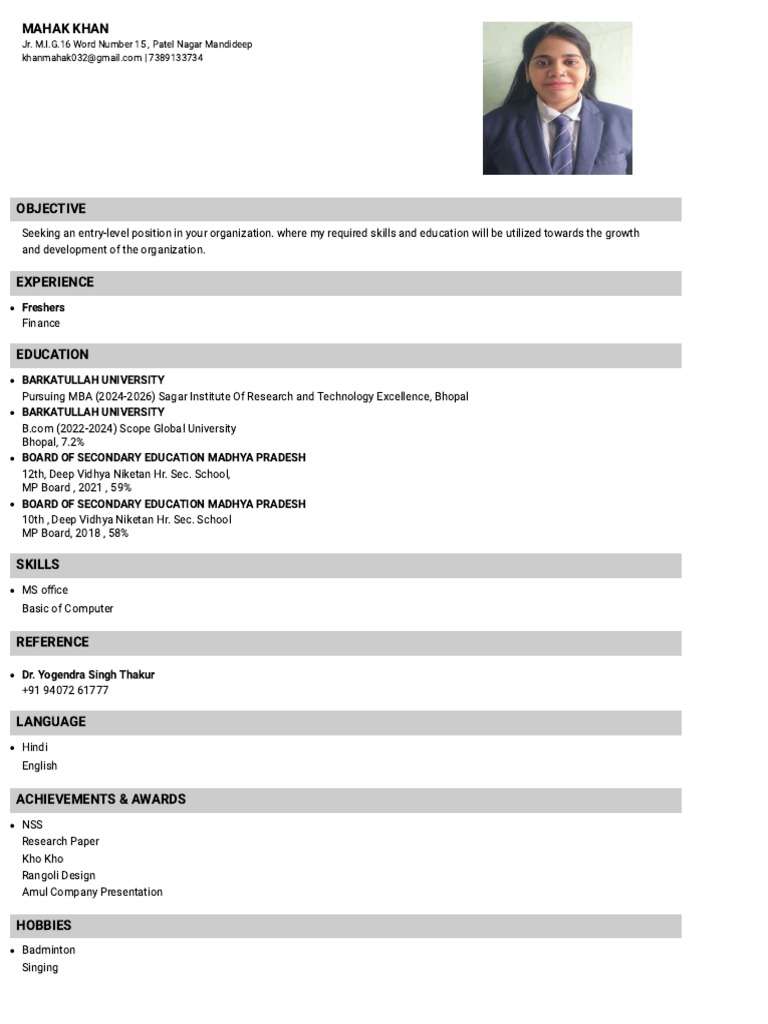 Mahak Resume | PDF