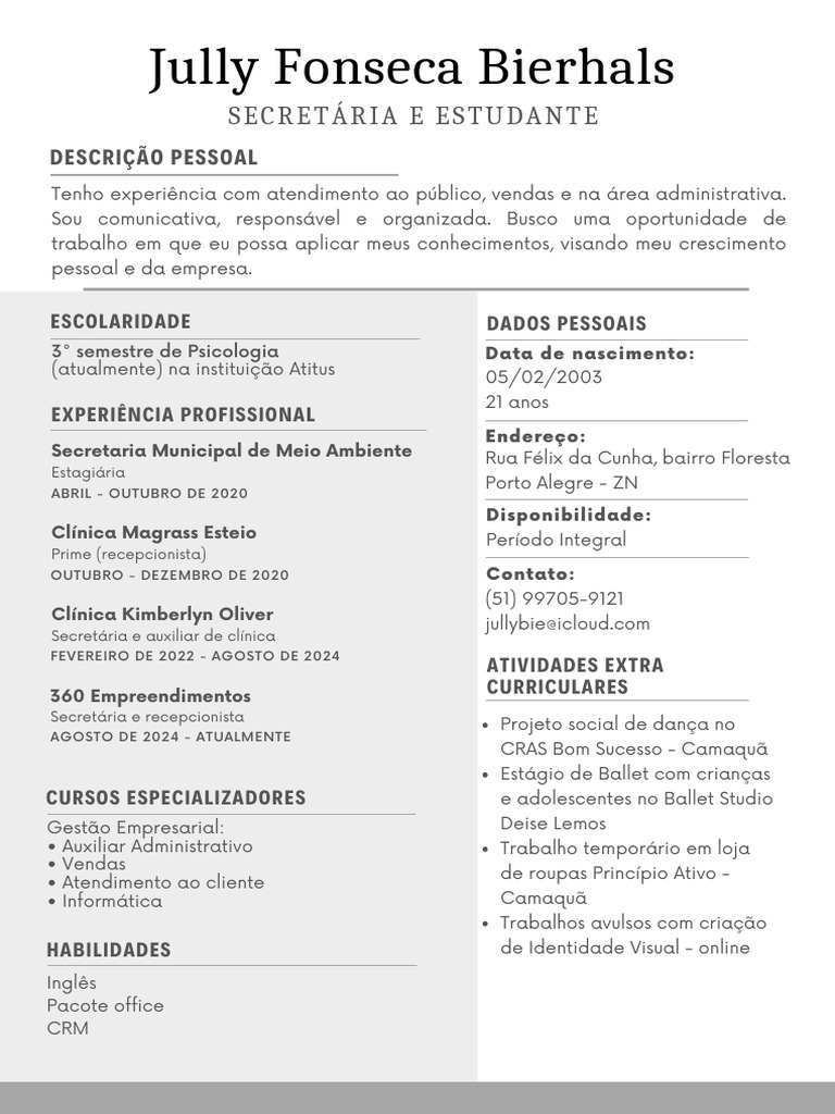 Jully Fonseca Bierhals - Currículo PDF | PDF