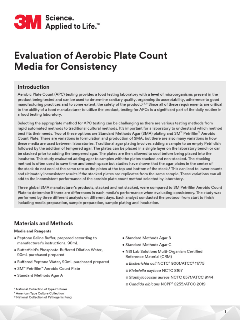 White Paper - Evaluation of Aerobic Count Media For Consistency | PDF | Colony Forming Unit ...