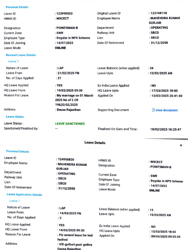 Employee Leave Application Details | PDF