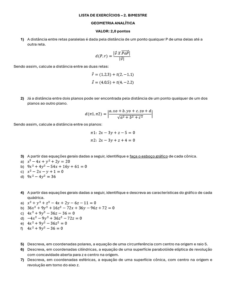 Lista de Exercicios 2 Bim | PDF