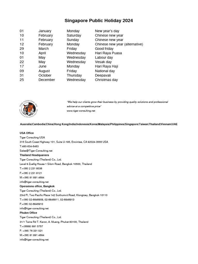 Holidays 2024 Singapore - PDF Safe | PDF | Public Holiday | Observances