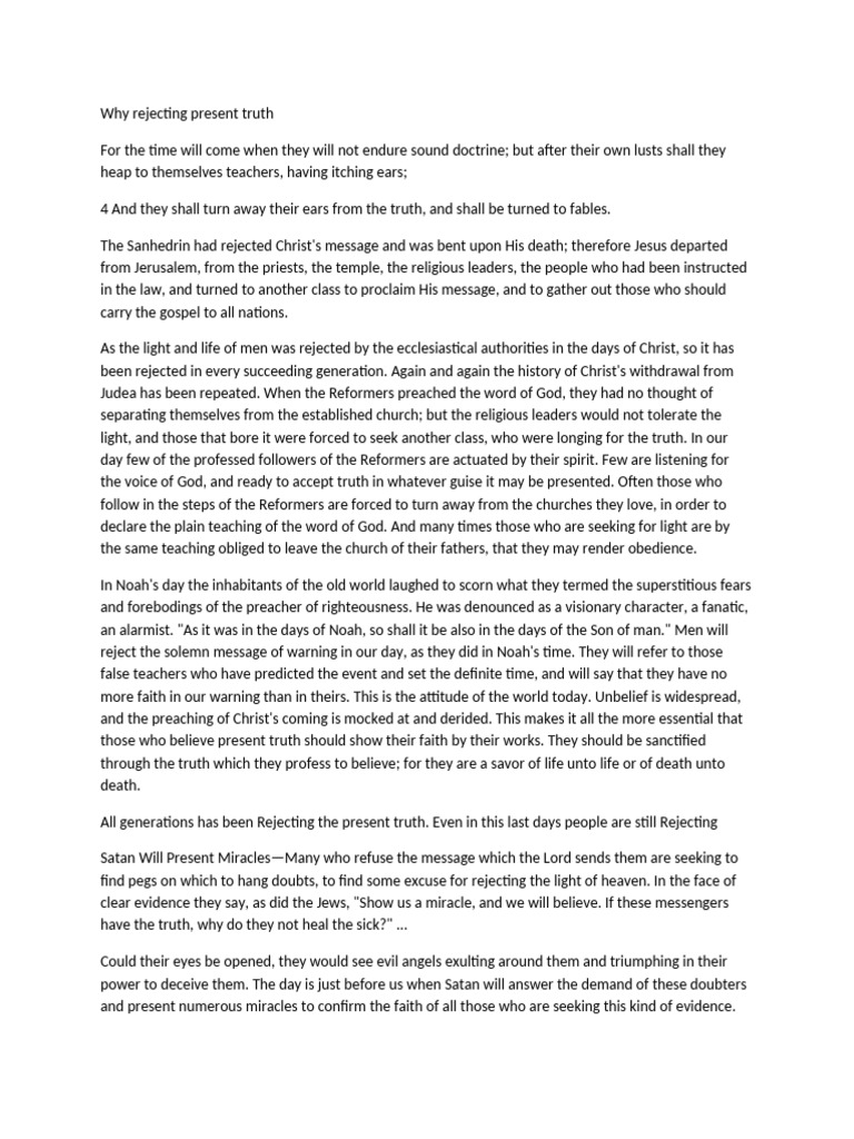 Why Rejecting Present Truth | PDF | Jesus | Glory (Religion)