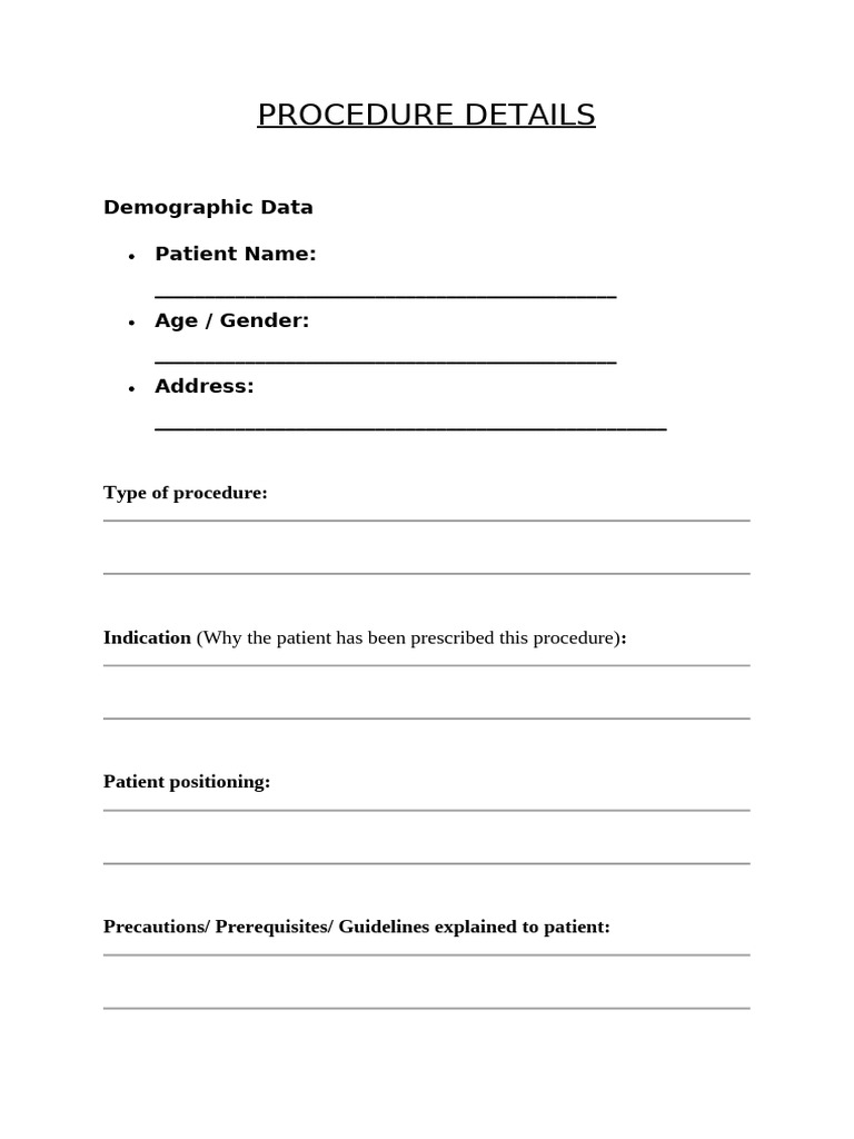 Patient Procedure Documentation Template | PDF