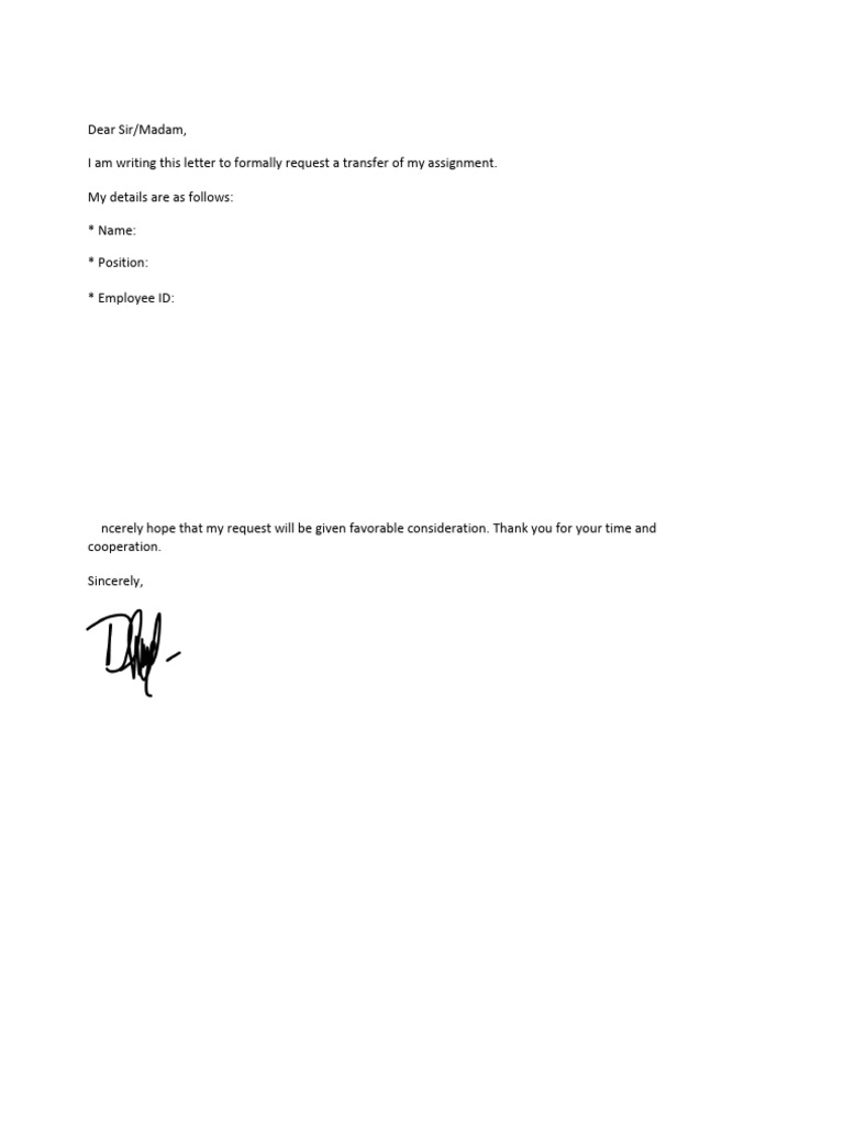 Resignation and Transfer Request Letter | PDF