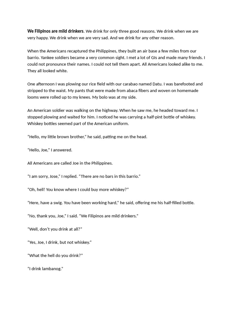 We Filipinos Are Mild Drinkers by Alejandro Roces | PDF