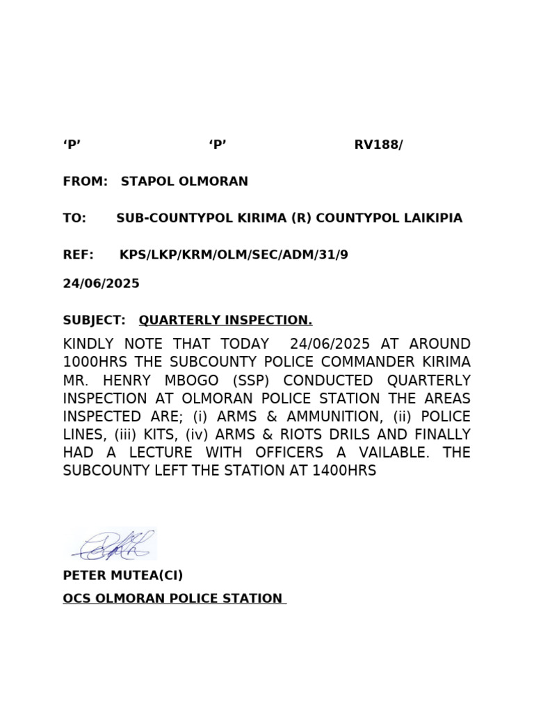 Quarterly Police Inspection Report | PDF