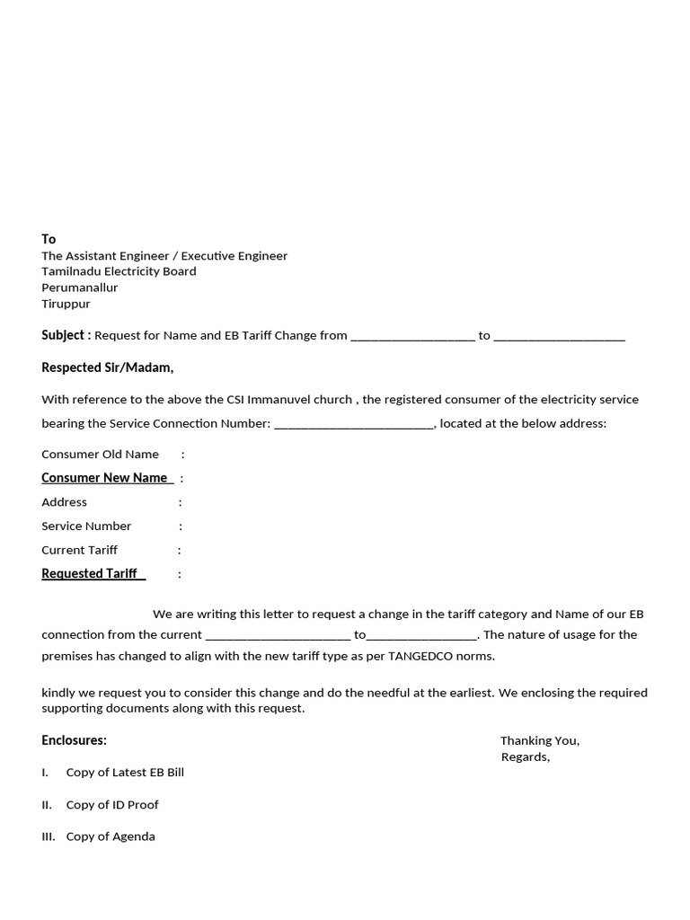 EB Tariff Change Letter | PDF