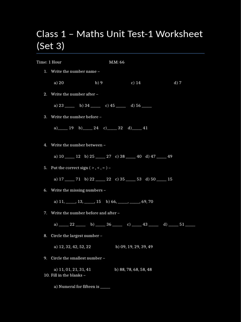 Class1 Maths UT1 Worksheet 20Qs With Abacus | PDF