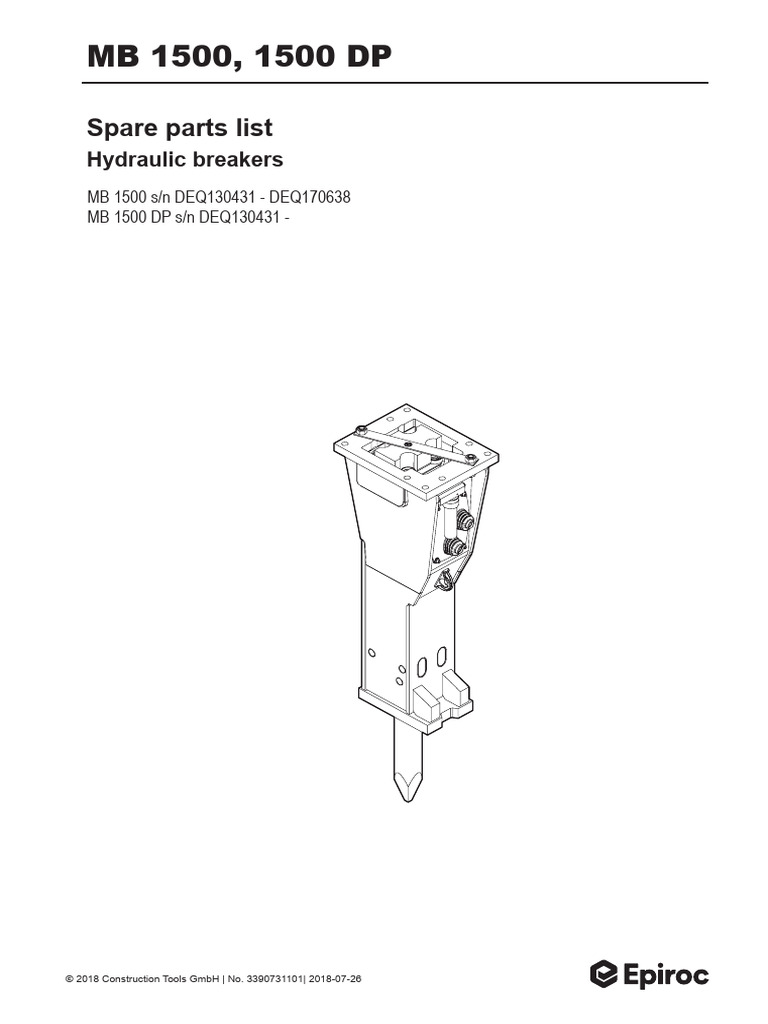 MB 1500 Hydraulic Breaker Parts List | PDF | Screw | Valve