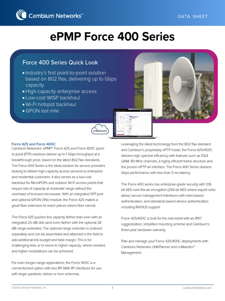 Cambium Networks Data Sheet ePMP Force 400 Series | PDF | Ieee 802.11 ...