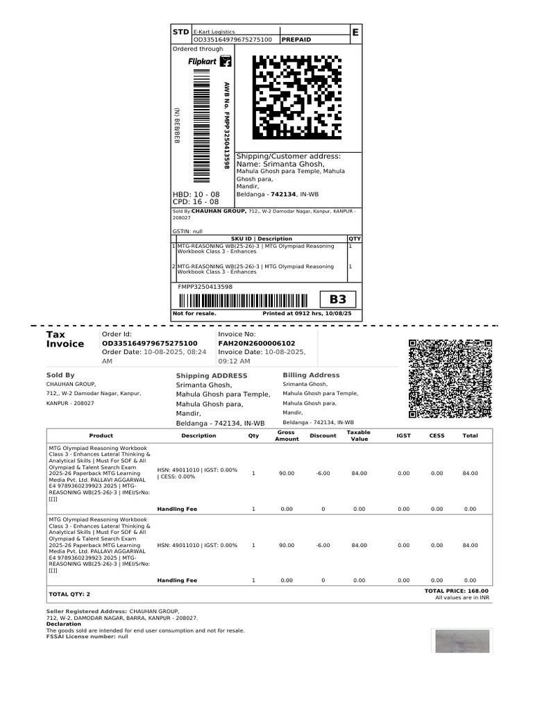 Flipkart Labels 10 Aug 2025-09-12 | PDF | Payments