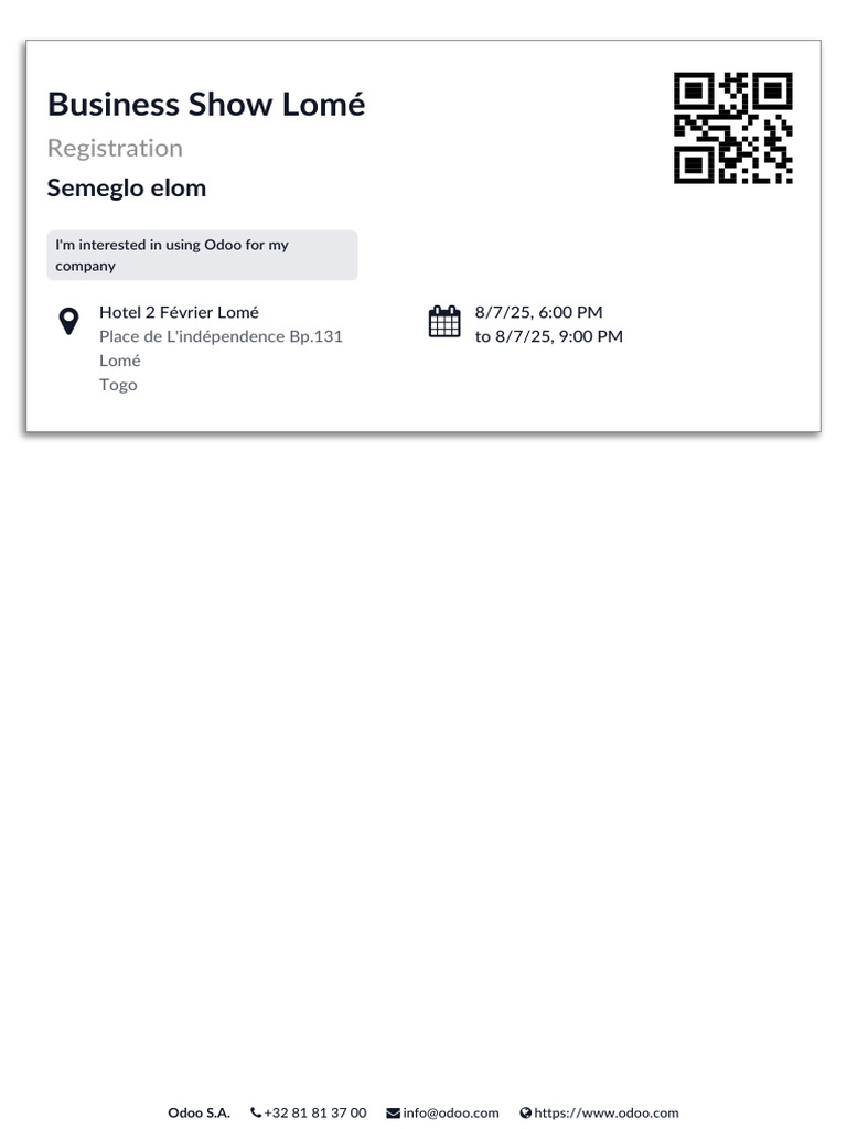 Full Page Ticket - Business Show Lomé - Semeglo Elom | PDF