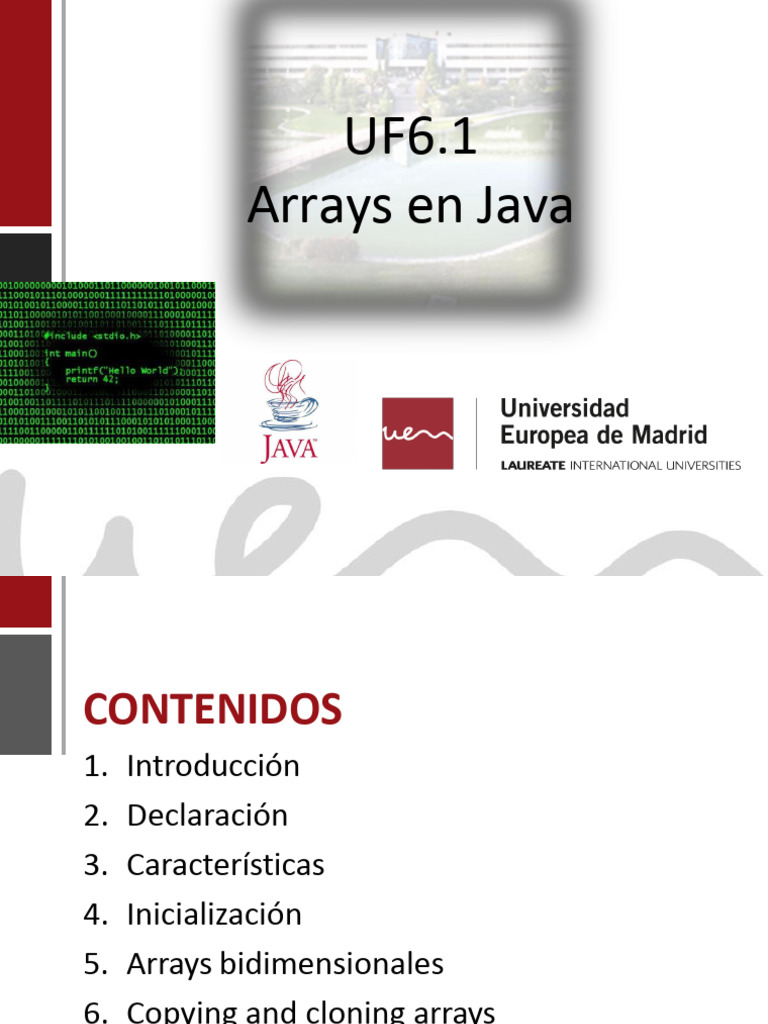 UF 6.1 - Arrays en Java | PDF | Ingeniería de software | Programación de computadoras