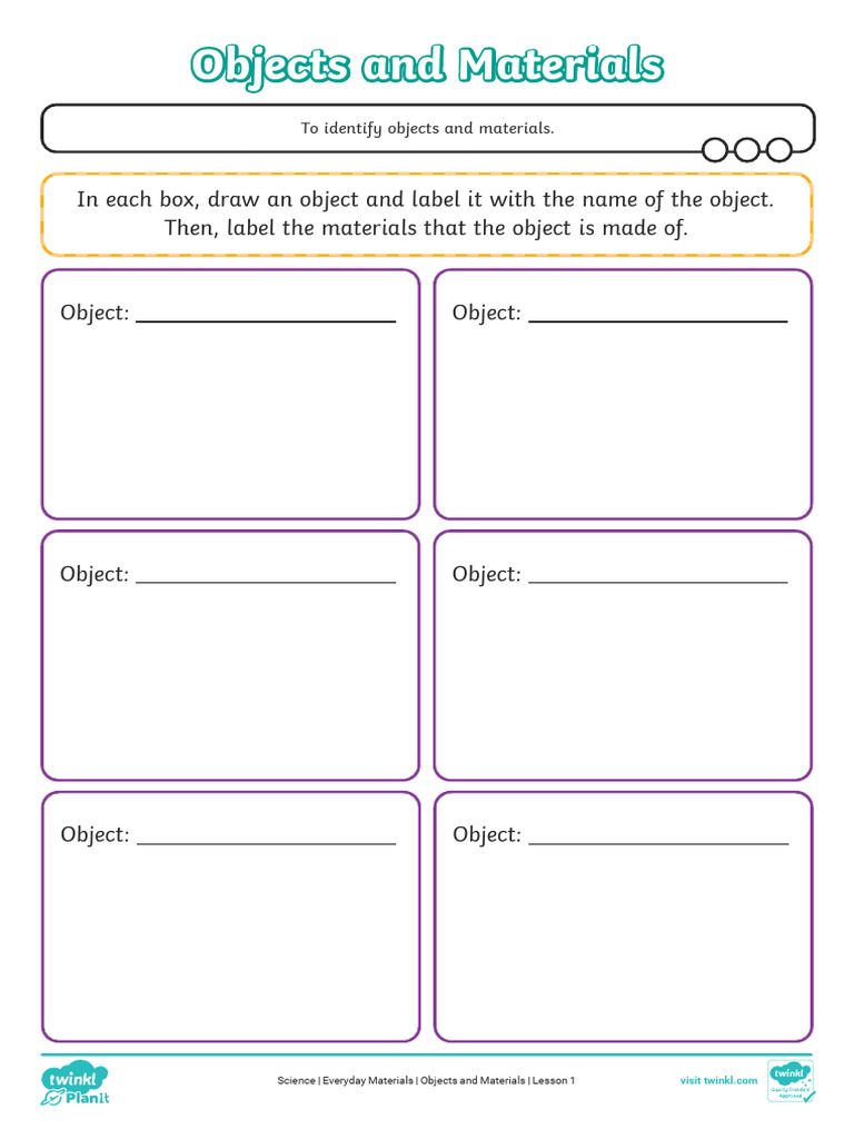 Object and Materials Worksheet | PDF