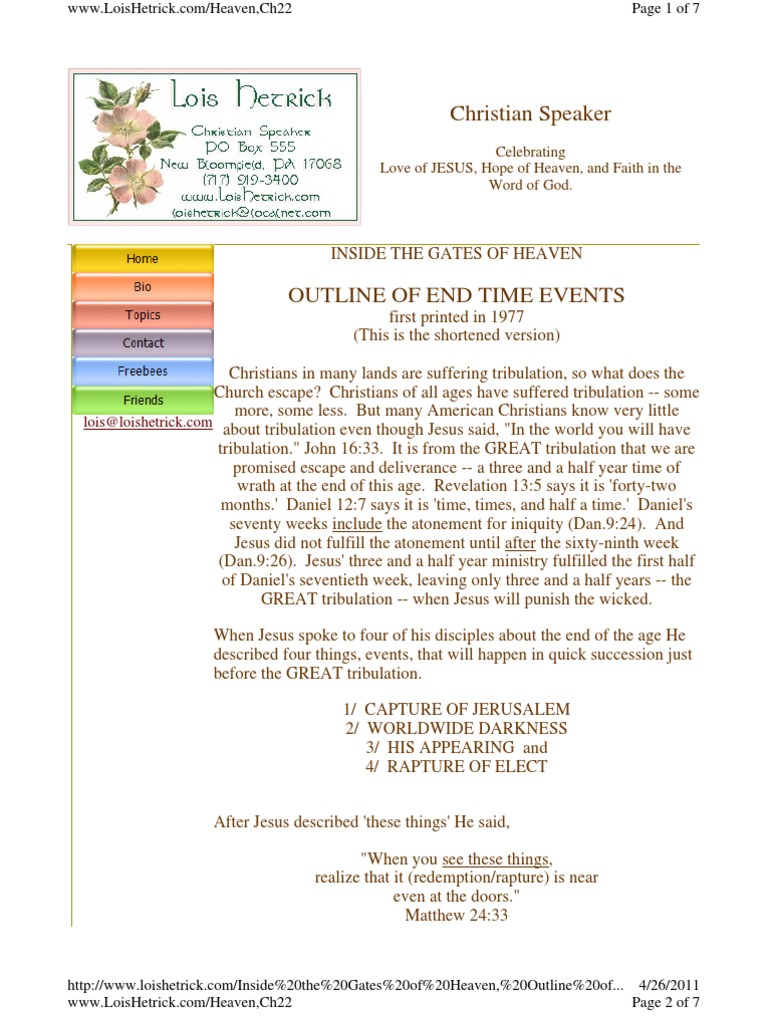 End Time Events and Rapture Outline | PDF | Christian Eschatology | Rapture