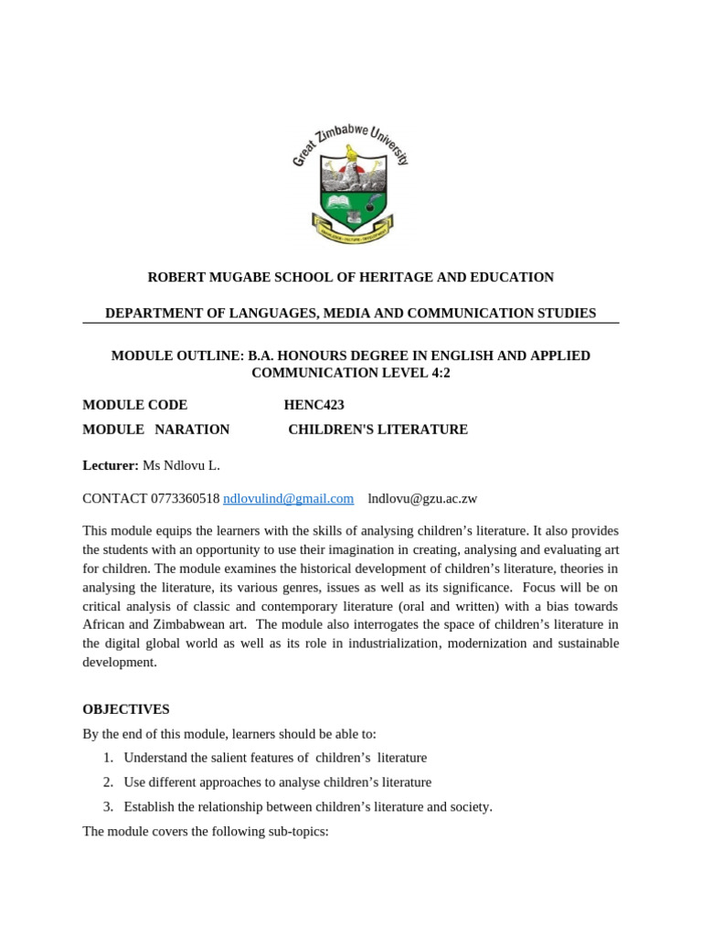 Children's Literature Module Overview | PDF | Children's Literature ...