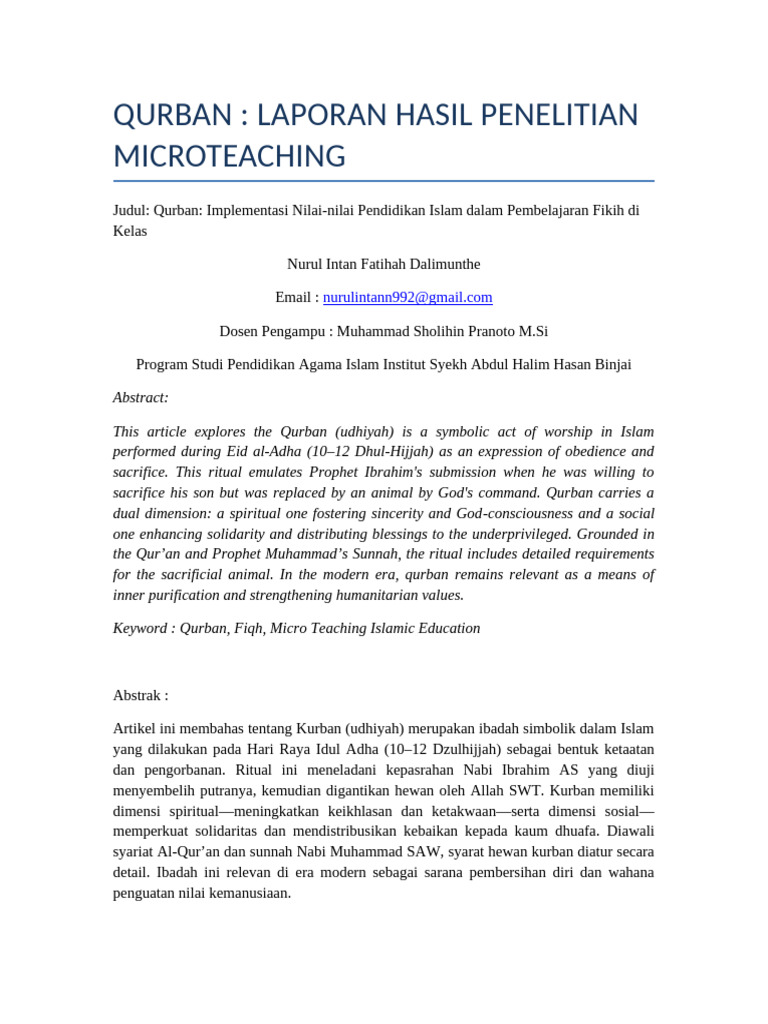 Laporan Microteaching Qurban | PDF