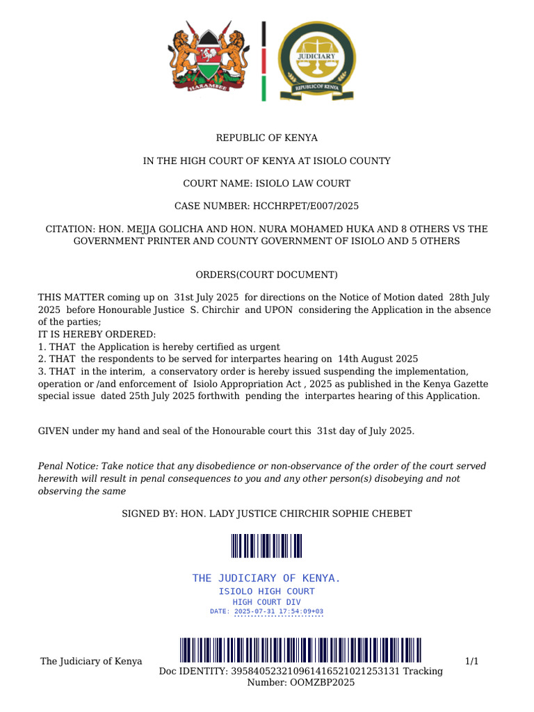 Orders - Isiolo - 250731 - 184540 | PDF