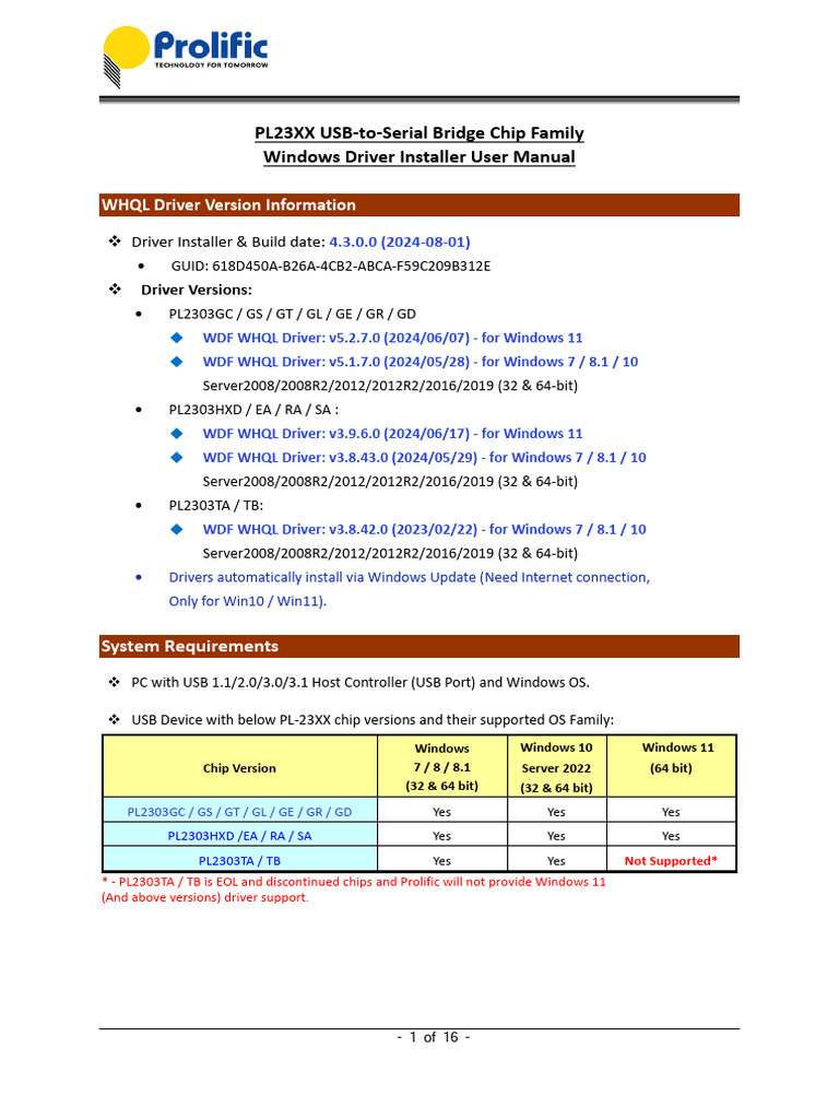 PL23XX USB-to-Serial Driver Guide | PDF | Usb | Microsoft Windows