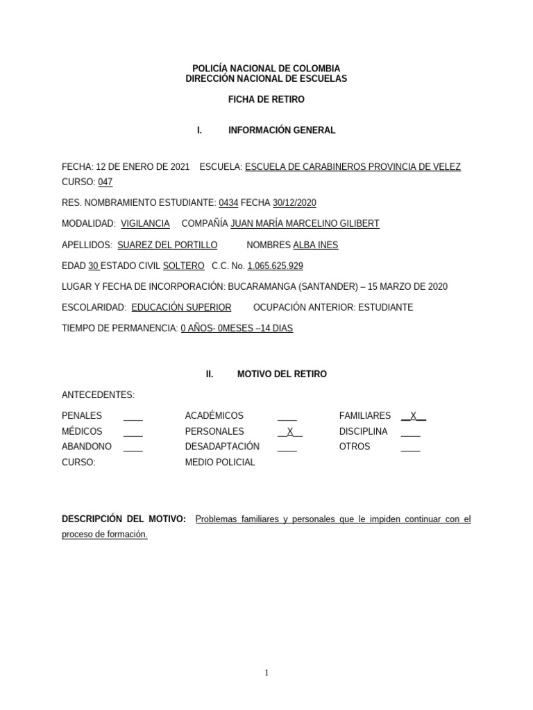 FORMATO FICHA DE RETIRO | PDF