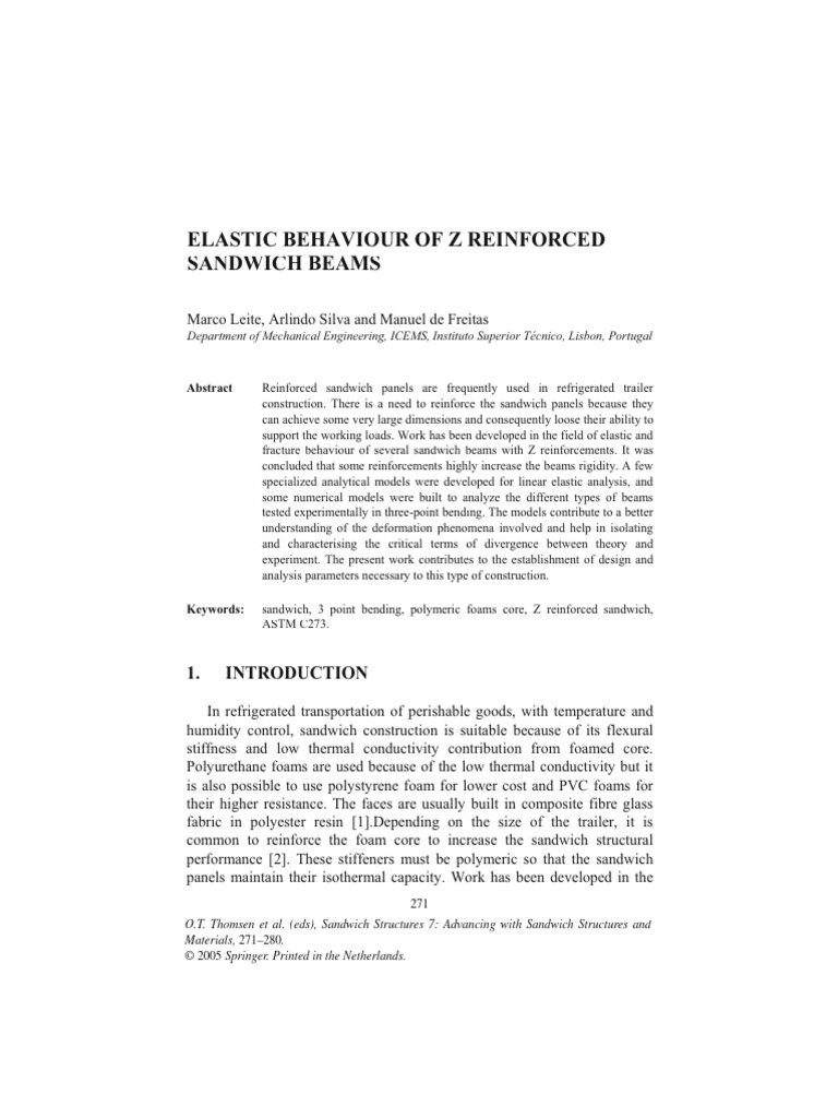 2005 Elastic Behaviour of Z Reinforced Sandwich Beams | PDF | Beam ...