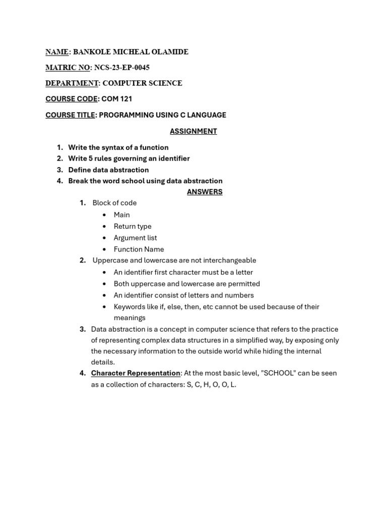 Bankole Micheal Olamide | PDF