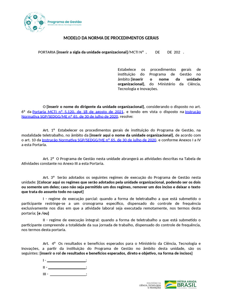 Modelo - Norma de Procedimentos Gerais | PDF