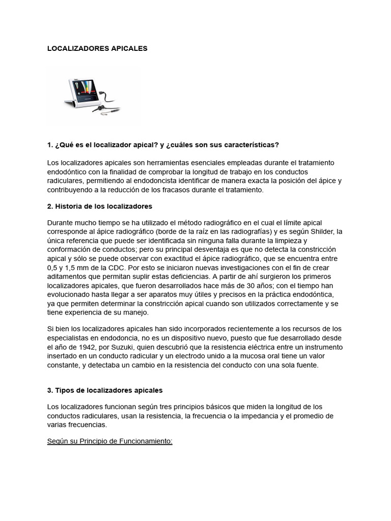 Endodoncia. Localizadores Apicales | PDF | Frecuencia | Impedancia ...