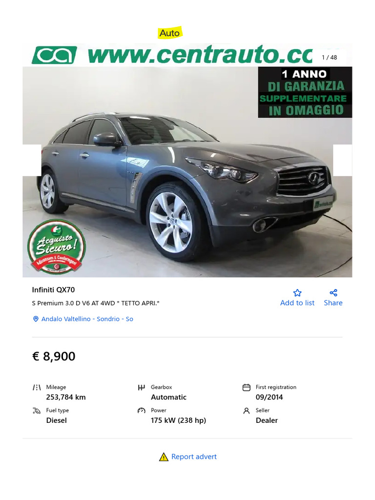 Infiniti QX70 Off-Road - Pick-Up in Grey Used in Andalo Valtellino ...