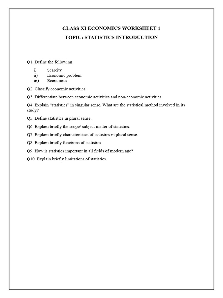 Class Xi Eco Ws 1 Statistics Introduction | PDF