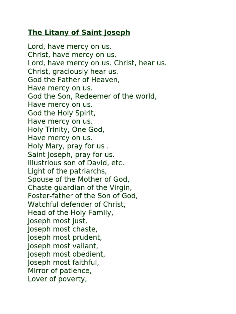 Litany of Saint Joseph Prayer | PDF