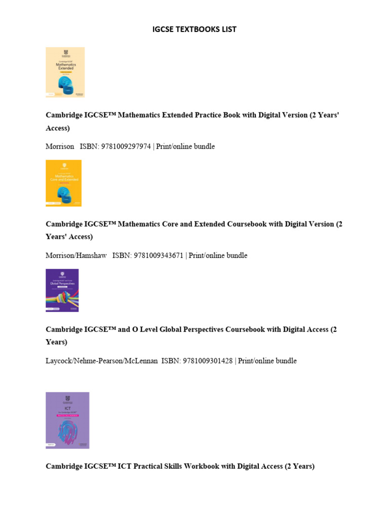 Cambridge IGCSE Textbooks Overview | PDF