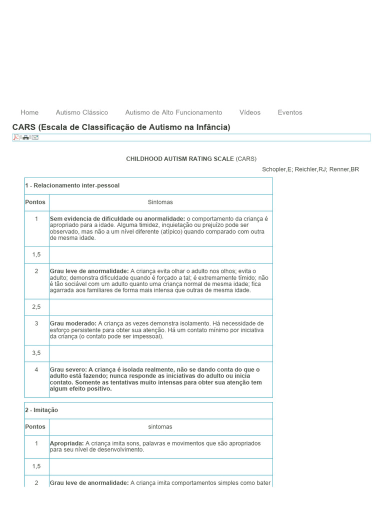 CARS (Escala de Classificação de Autismo Na Infância) Cópia | PDF ...