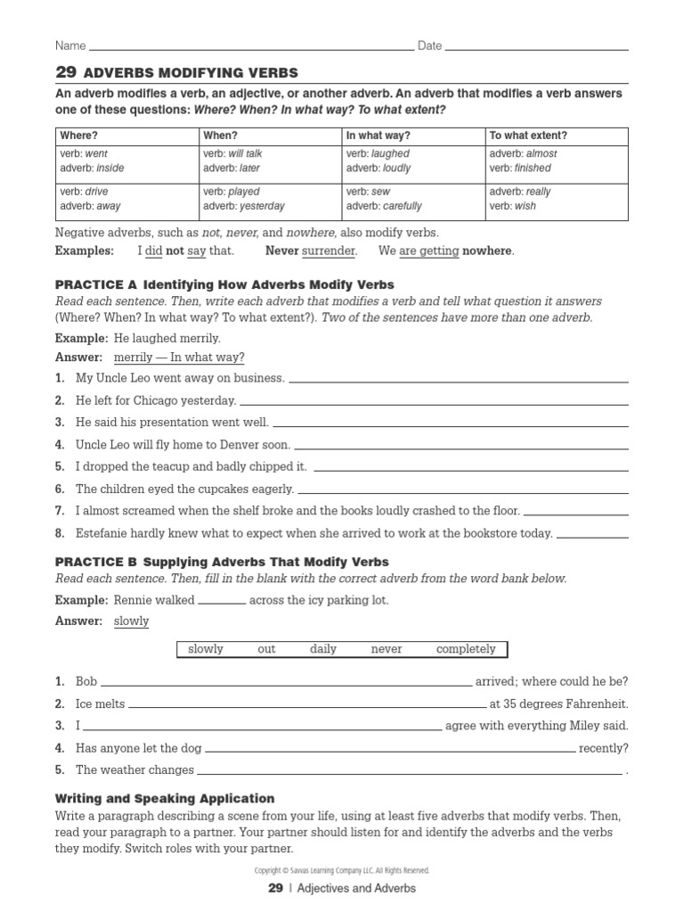 Adverbs Modifying Verbs | PDF | Adverb | Verb