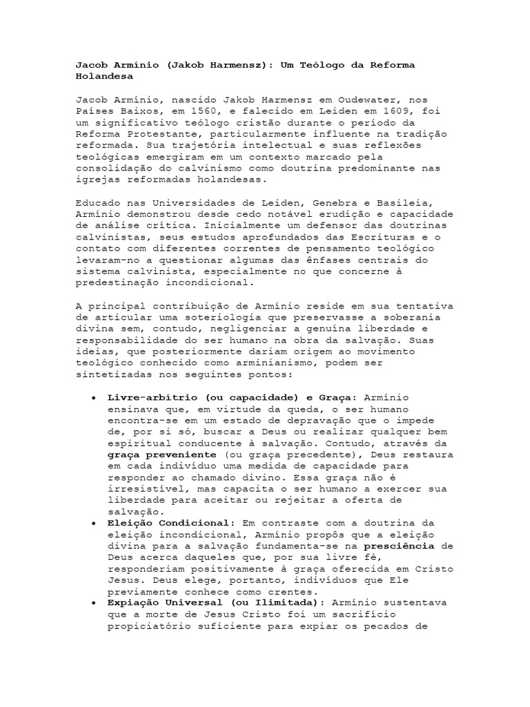 Jacob Armínio: Teólogo da Reforma | PDF | Arminianismo | Teologia